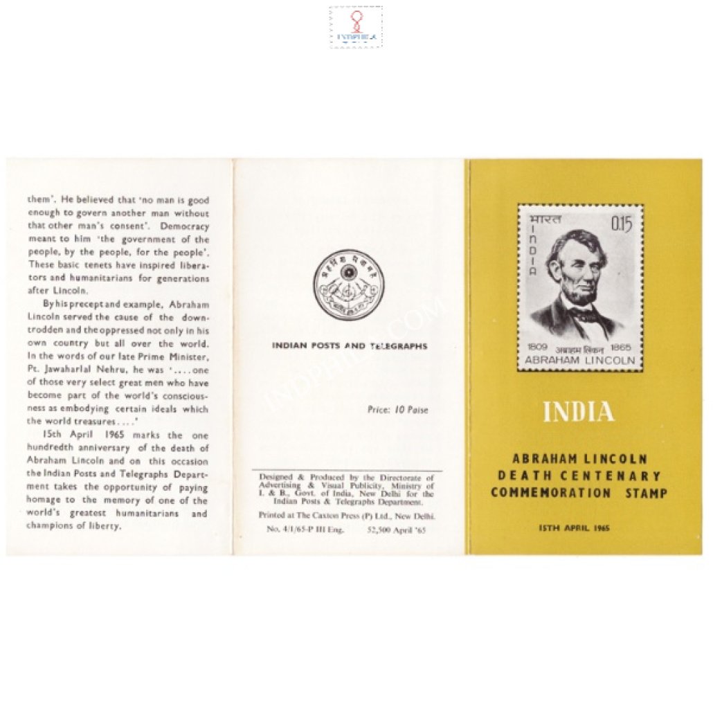 Death Centenary of Abraham Lincoln Brochure 1965 - Largest Online ...