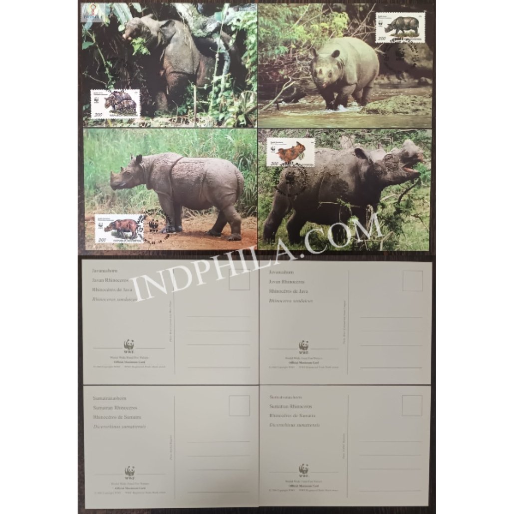 WWF Republik Indonesia Rhinoceros Set of 4 Maximum Card 1996 - Largest ...