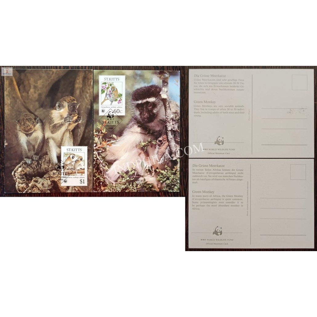 WWF St.Kitts Green Monkey Set of 2Maximum Card 1986 - Largest Online ...